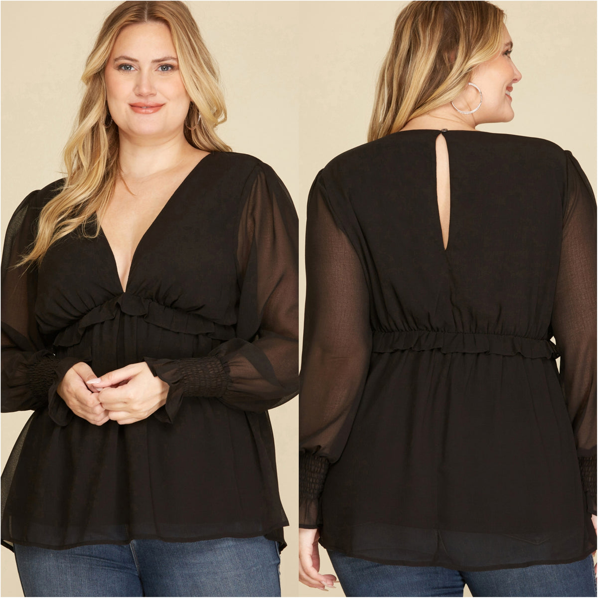 Black V-Neck Blouse – Lillie Kate Boutique